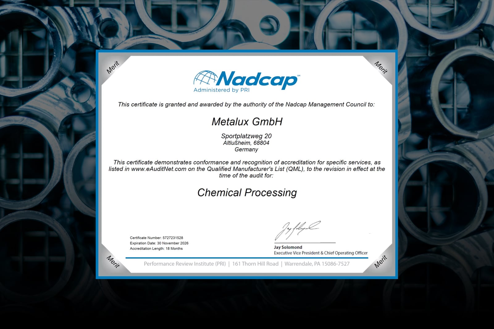 Metalux has been awarded the Silver Status in the field of Chemical ...